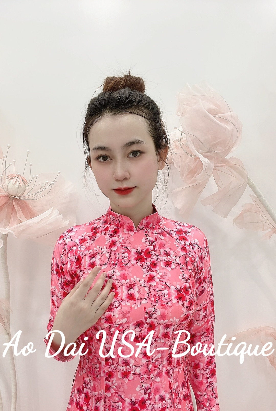 Ao Dai Hoa Lua Mã Não/ Pink Color Ao Dai / Traditional Dresses ...