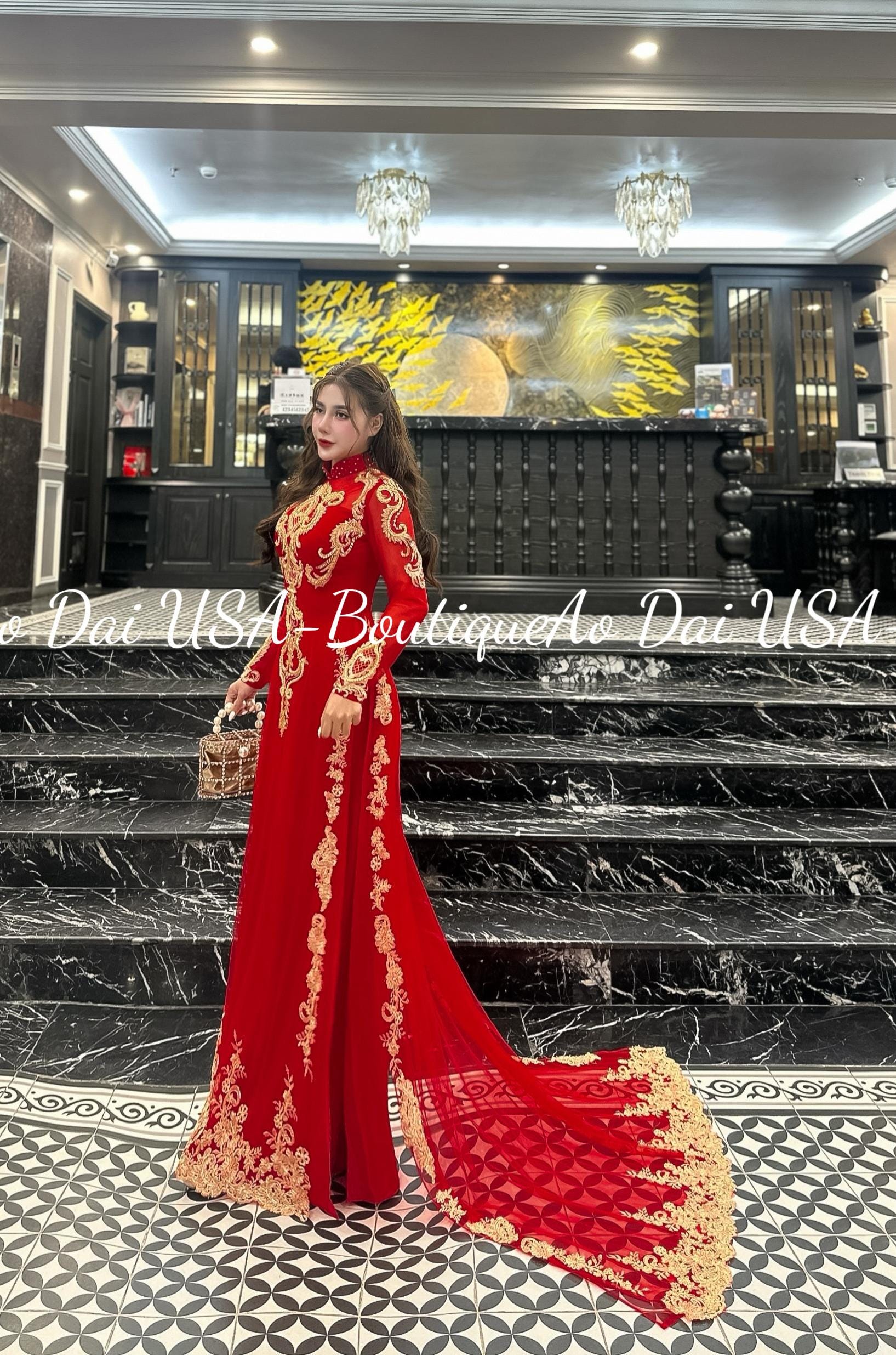 Set Ao Dai for Wedding/ RED PANTS Included/ Wedding Dress With Gold ...