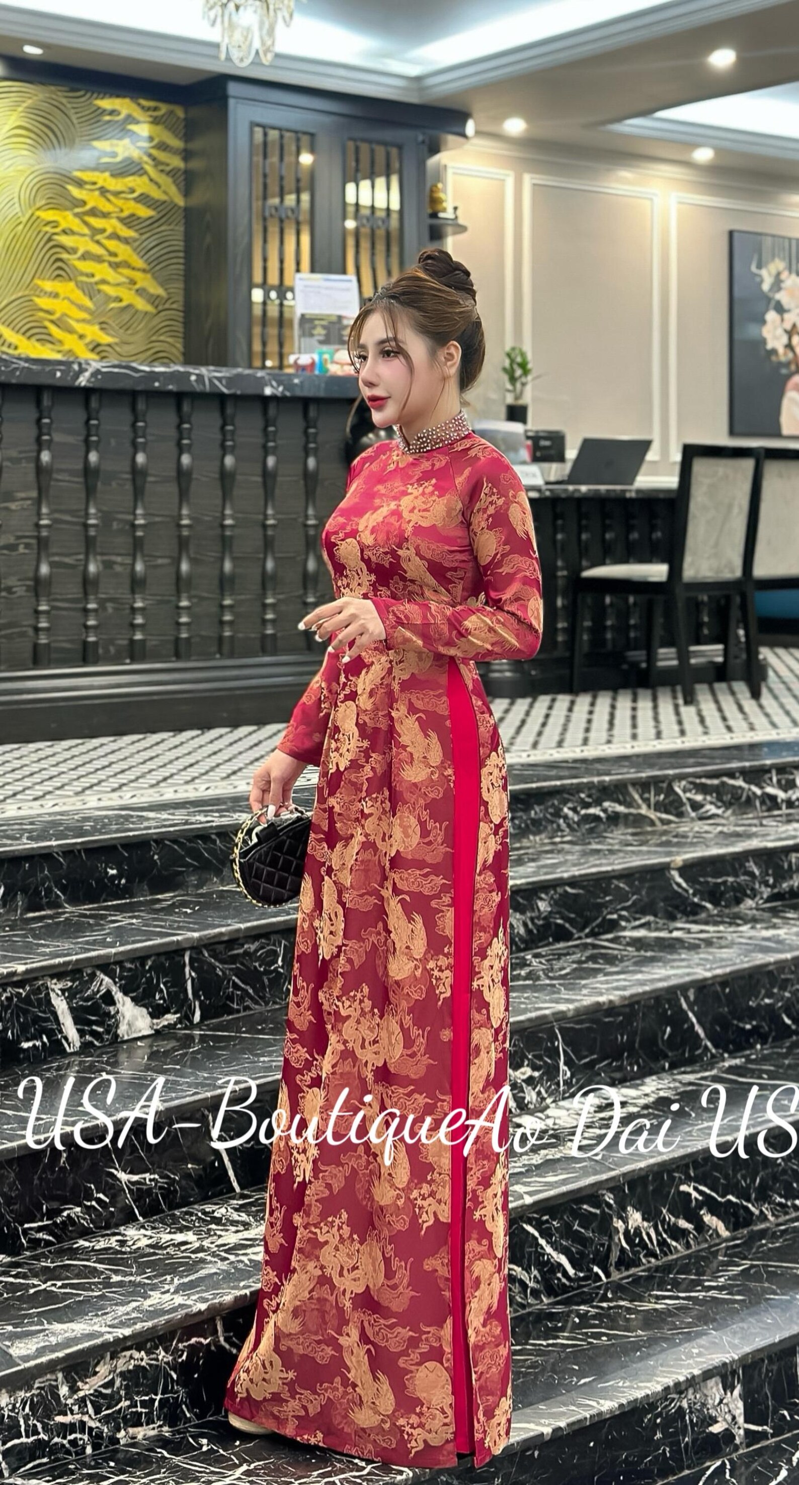 Ao Dai Lụa Tơ Tằm Long Phung Thái Tuấn/ao Dai Design With Pearl/ Pre ...