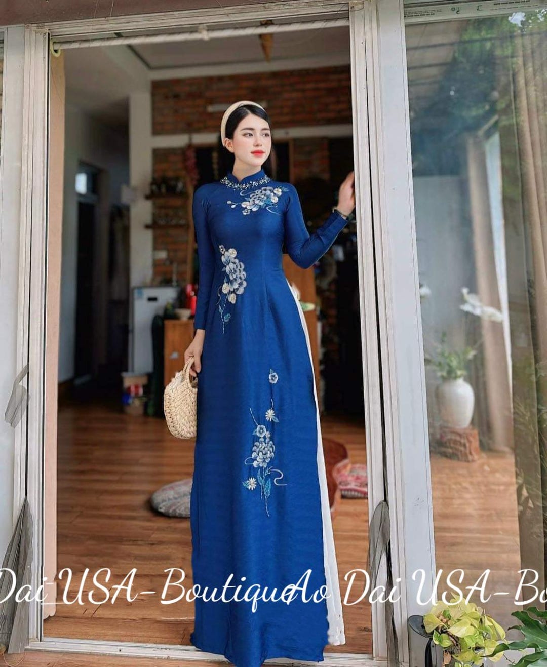 Ao Dai Lua Van Go Theu/ Set Ao Dai Includes Pants/ Pre Made Ao Dai Viet Nam Vietnamese Long ...