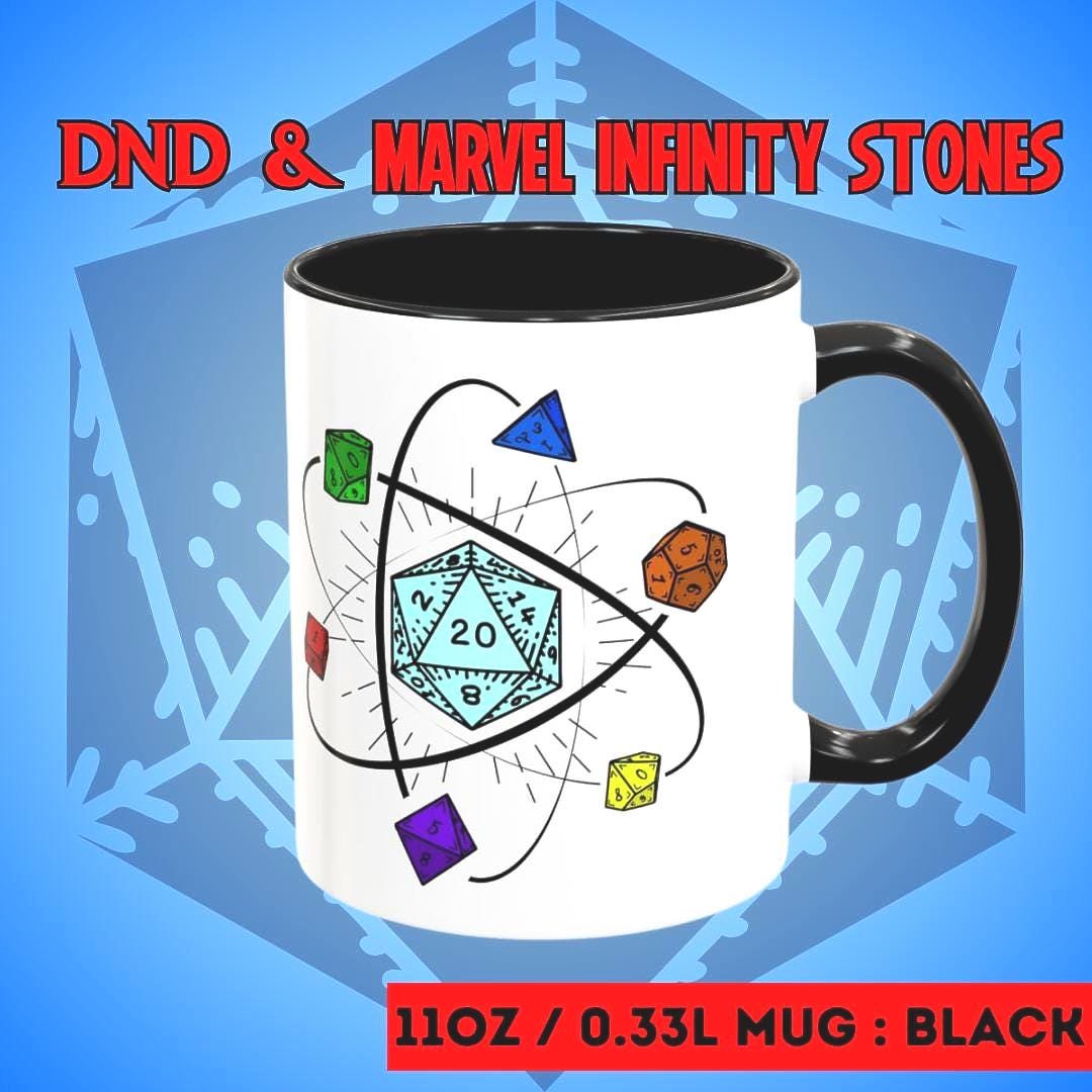 Dungeons and Dragons and Marvel Infinity Stones Dice Atom Mug Colour ...