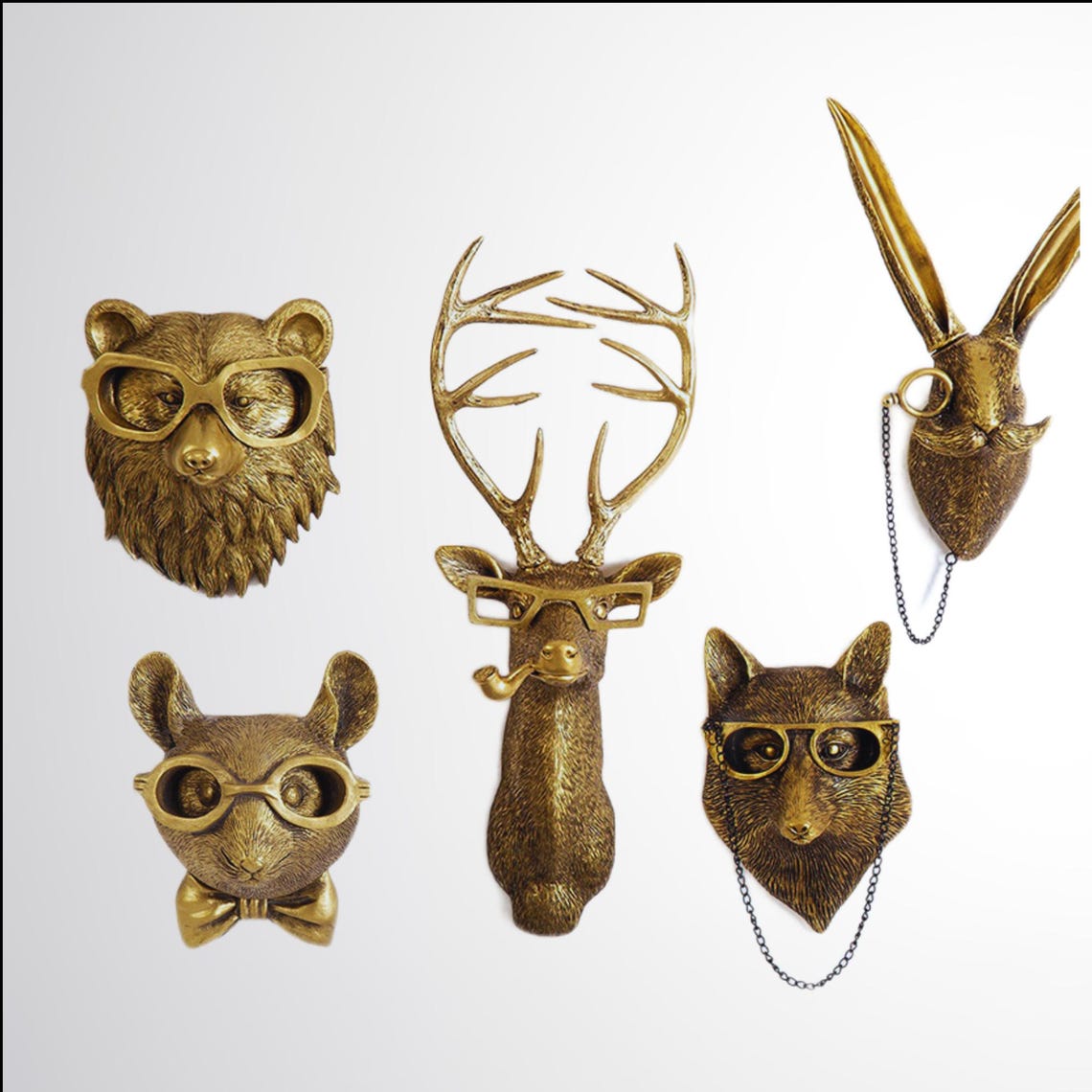 Bronze Animal Head Figurines, Antique Bronze Animal Head Decor, Rustic ...