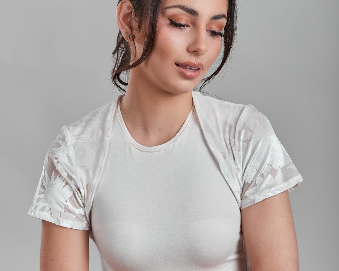 Short Sleeve Shrug in Burnout Velvet, Women's Short Sleeve Bolero ...