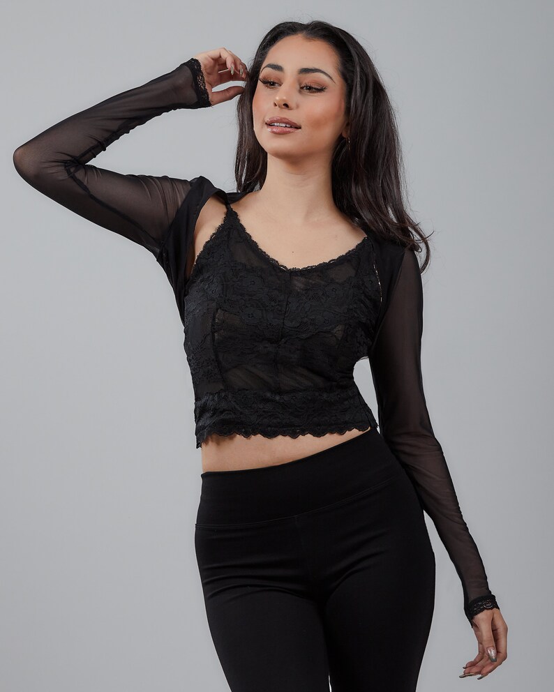 Long Sleeve Sheer Power Mesh Shrug, Women's Long Sleeve Bolero, Elegant ...