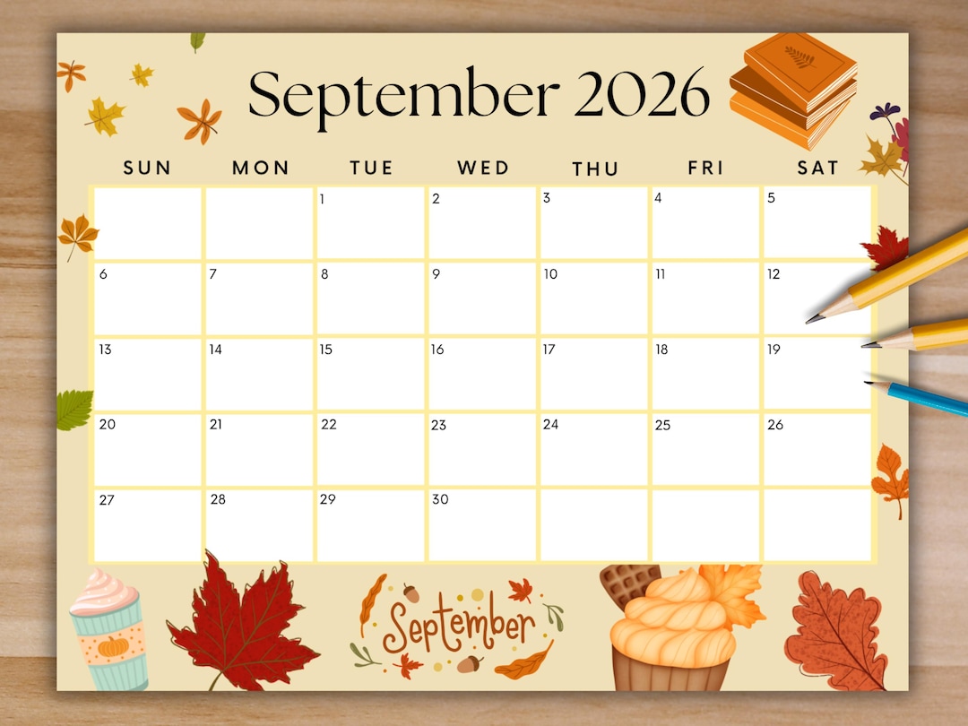 EDITABLE September 2026 Calendar, Printable Fall Calendar W/ Fall ...