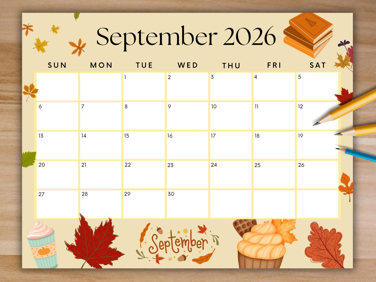 EDITABLE September 2026 Calendar, Printable Fall Calendar W/ Fall ...