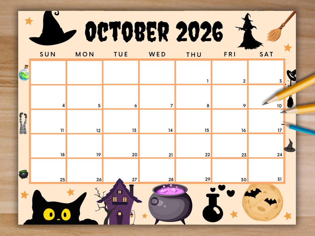 Editable October 2026 Calendar, Printable Scary Happy Halloween ...