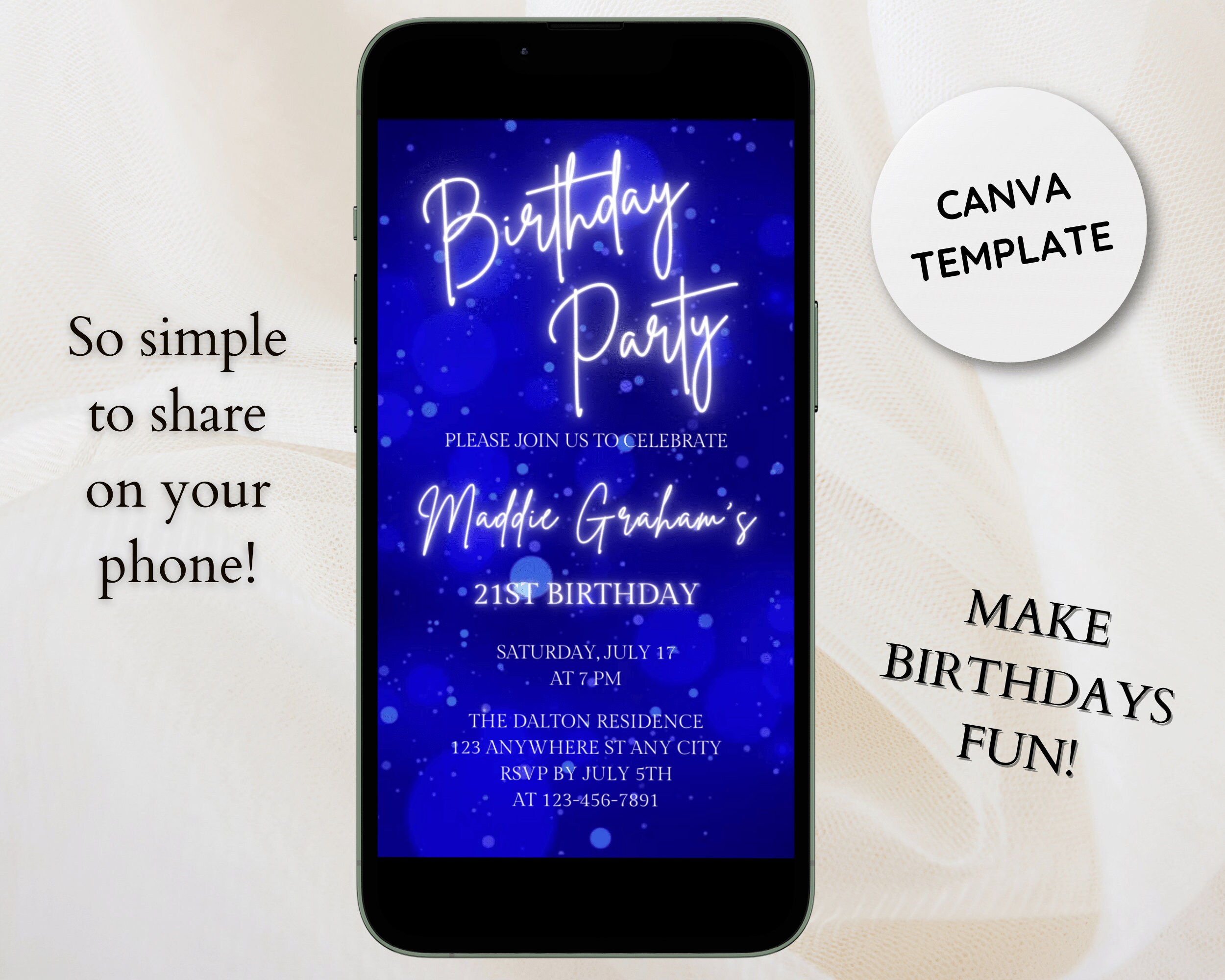 Blue Birthday Party Invitation Digital Invite Animated Video Birthday ...