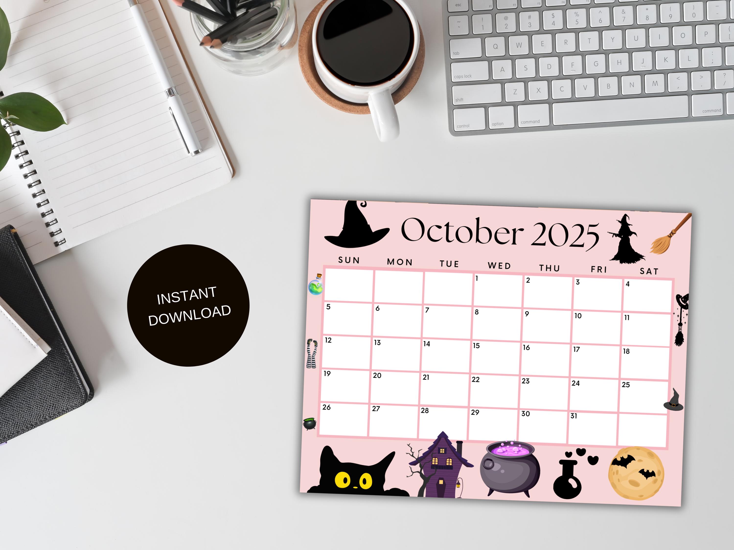 Editable October 2025 Calendar, Printable Scary Halloween Calendar W ...