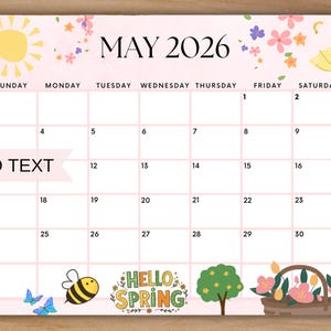 Editable May 2026 Calendar, Printable Calendar, Hello Spring W ...