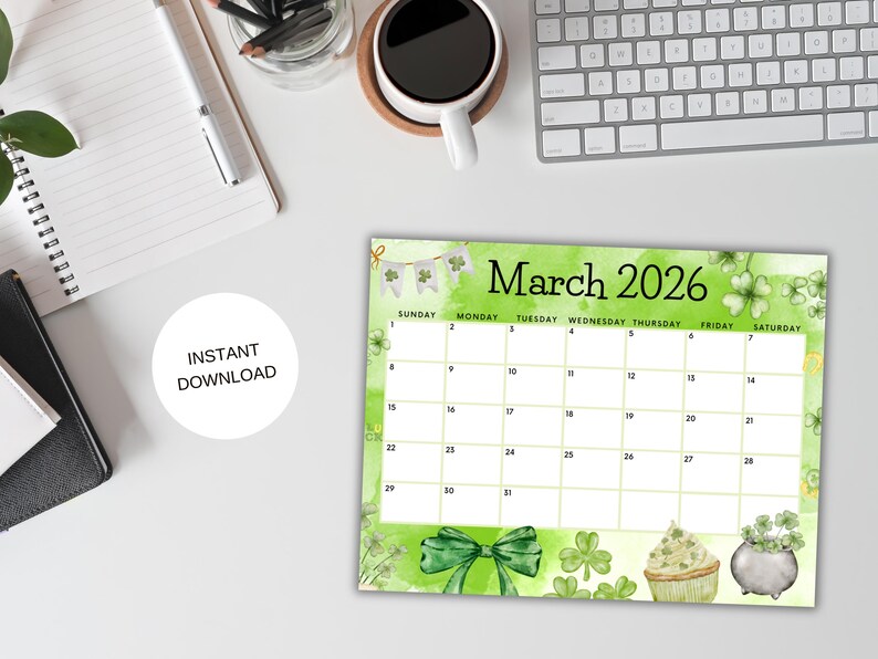 Editable March 2026 Calendar, Printable Calendar W/ Happy St Patricks ...