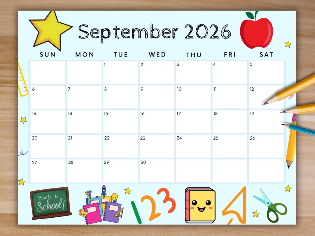 EDITABLE September 2026 Calendar, Printable Back to School Calendar W ...