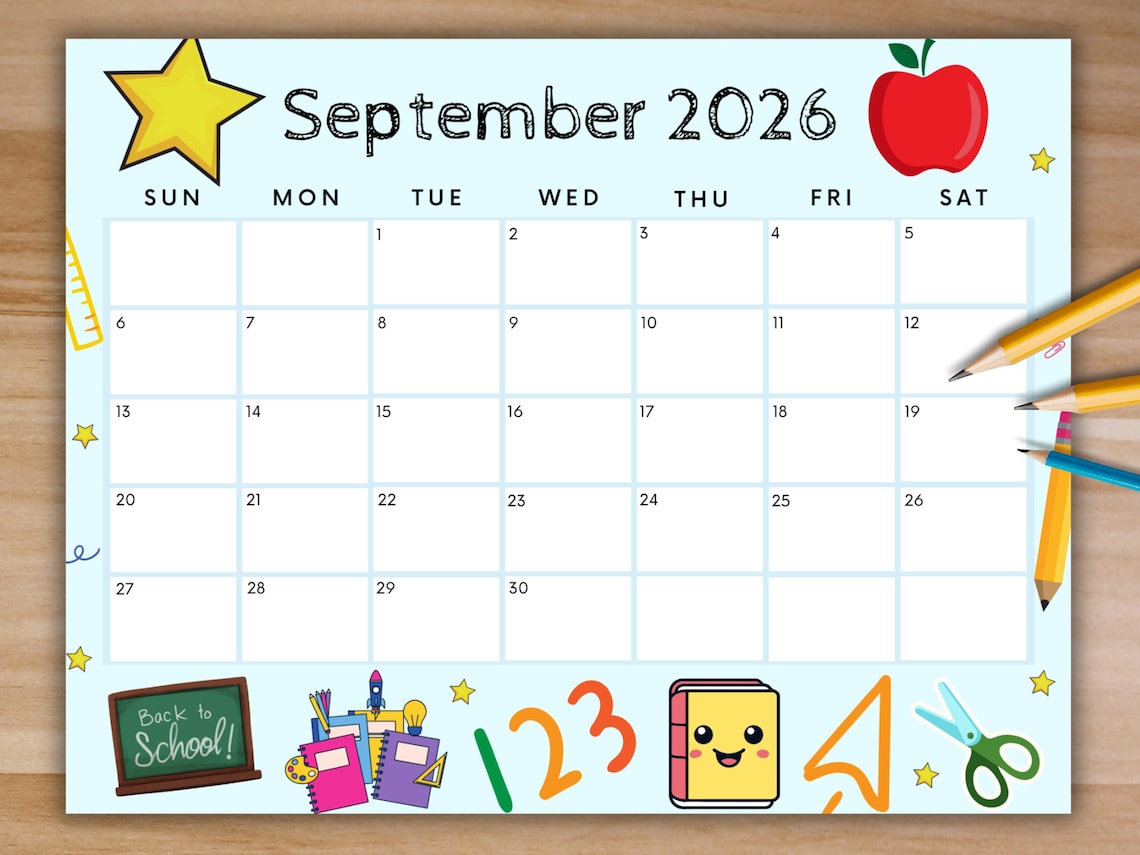 EDITABLE September 2026 Calendar, Printable Back to School Calendar W ...