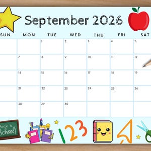 EDITABLE September 2026 Calendar, Printable Back to School Calendar W ...
