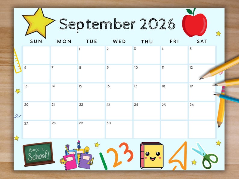 EDITABLE September 2026 Calendar, Printable Back to School Calendar W ...