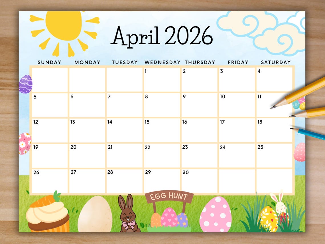 Editable April 2026 Calendar, Easter Printable Calendar W/ Sunshine ...