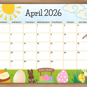 Editable April 2026 Calendar, Easter Printable Calendar W/ Sunshine ...