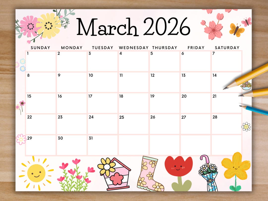 Editable March 2026 Calendar, Printable Calendar W/ Colorful Spring ...