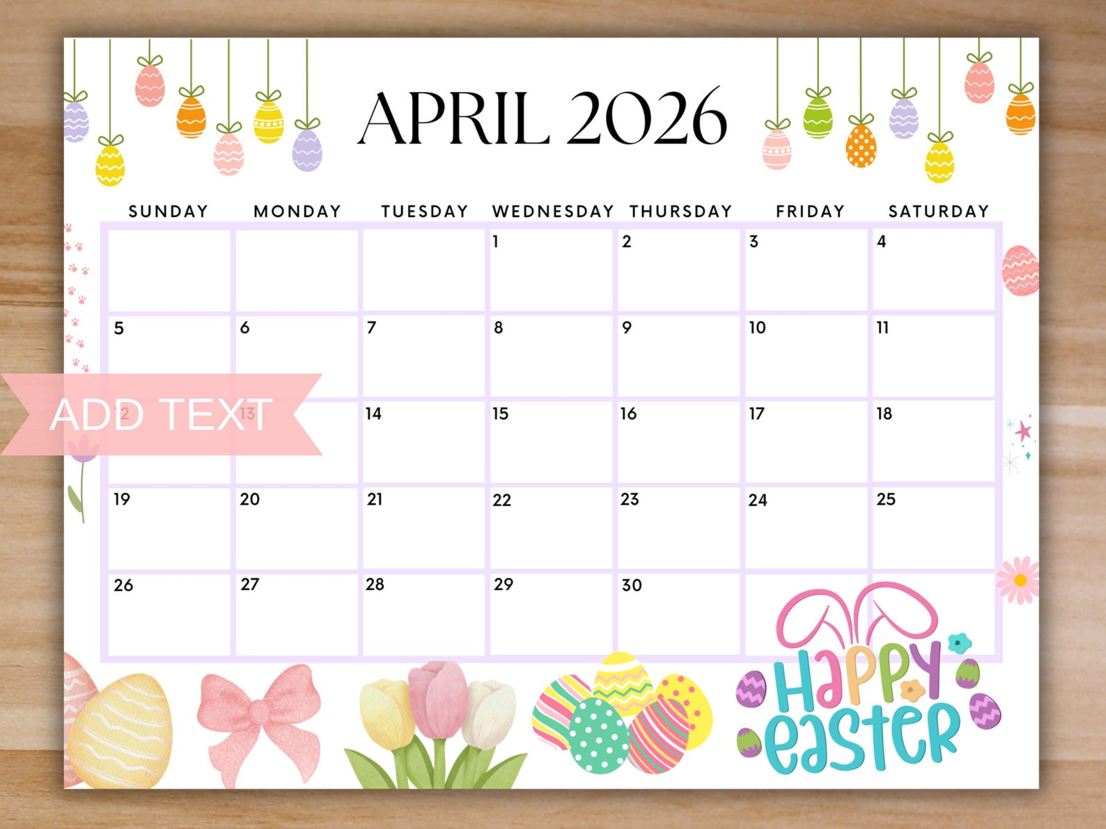 Calendrier d'avril 2026 modifiable, calendrier imprimable avec ...