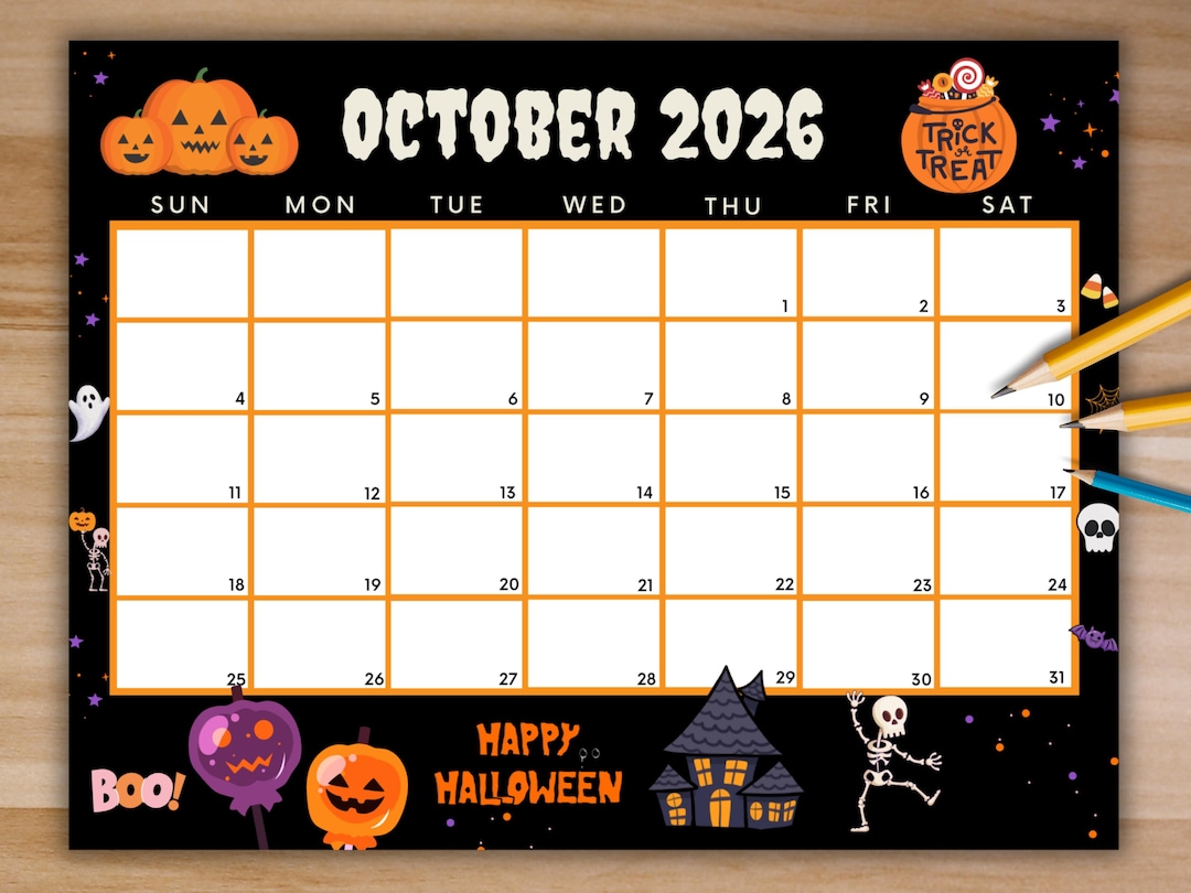 Editable October 2026 Calendar, Printable Scary Halloween Calendar W ...