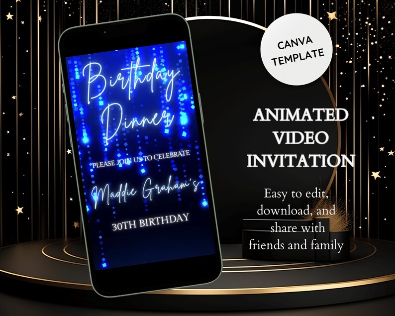 Editable Birthday Dinner Party Invitation Digital Invite Animated Video ...