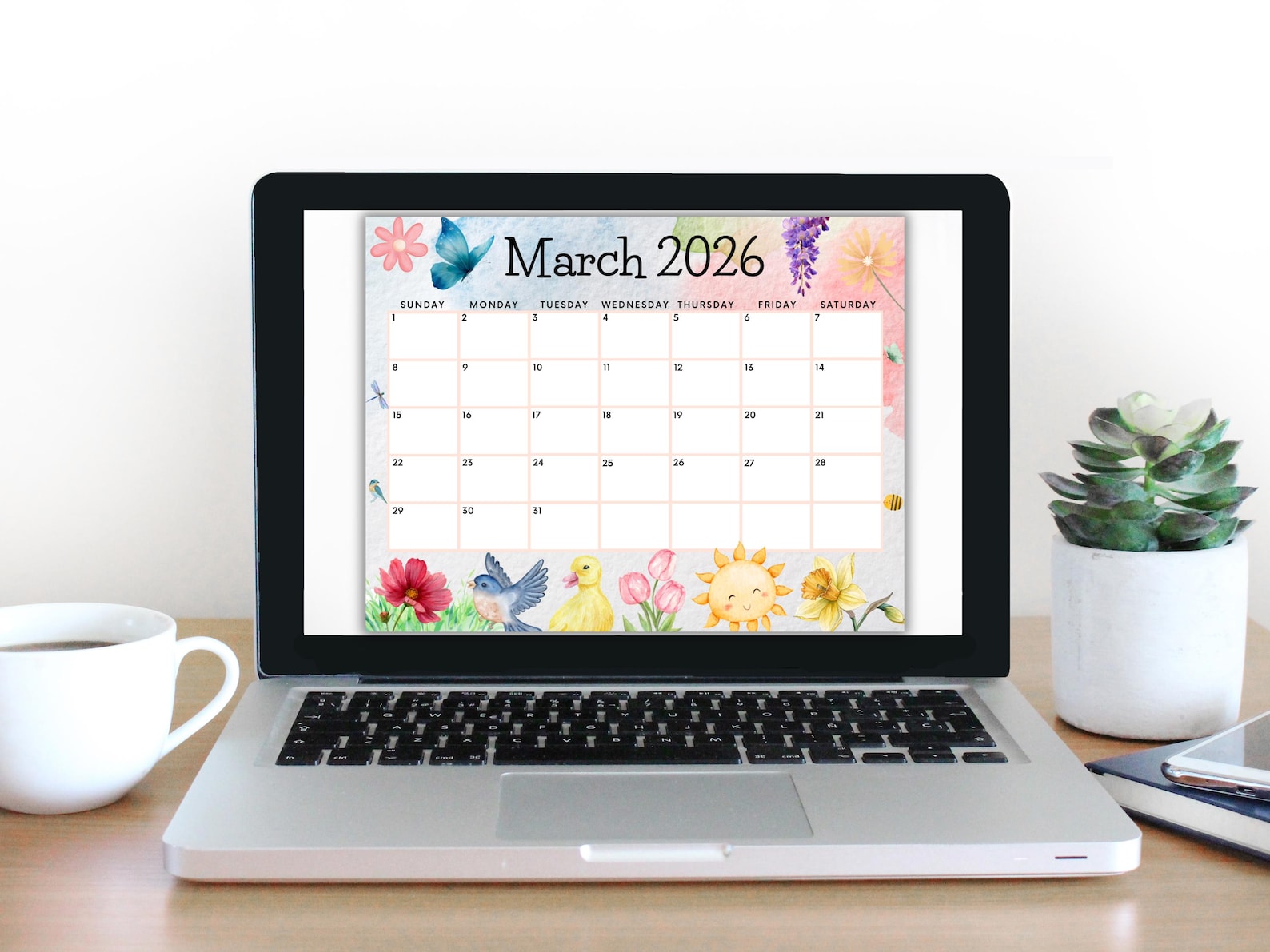 Editable March 2026 Calendar, Colorful Printable Calendar W/ Spring ...