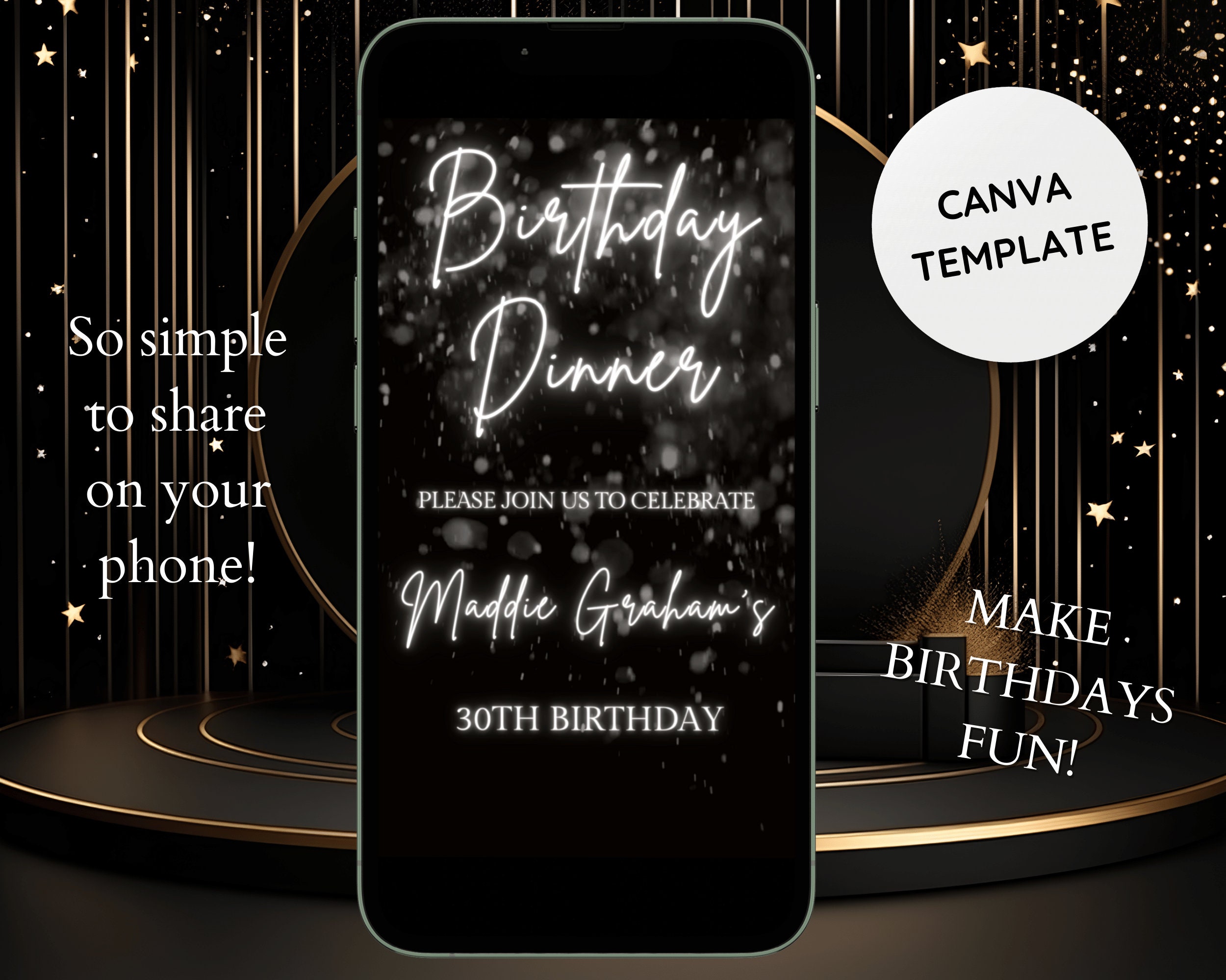 Editable Birthday Dinner Party Invitation Digital Invite Animated Video ...