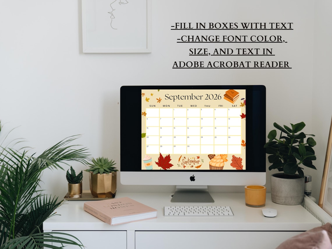 EDITABLE September 2026 Calendar, Printable Fall Calendar W/ Fall ...