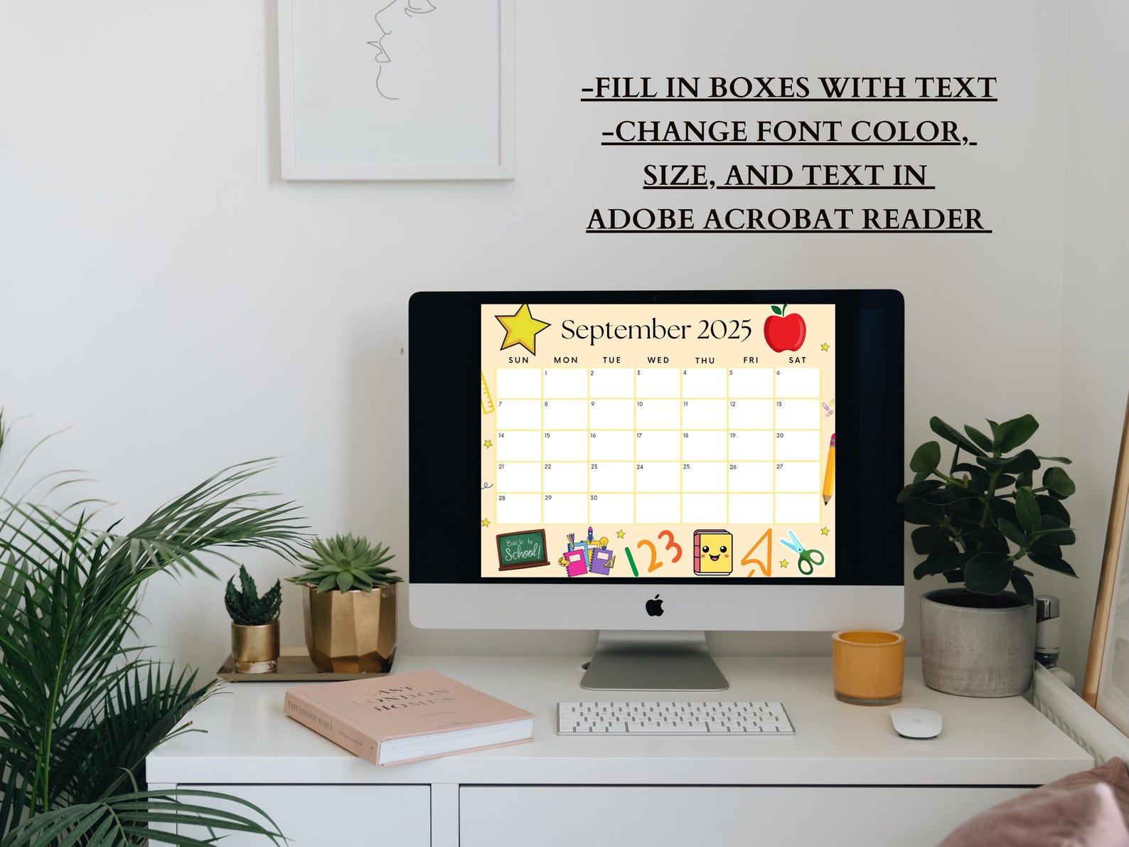 EDITABLE September 2025 Calendar, Printable Back to School Calendar W ...