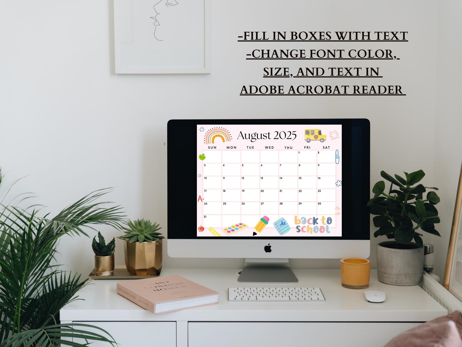 EDITABLE August 2025 Calendar, Printable Back to School Calendar W ...