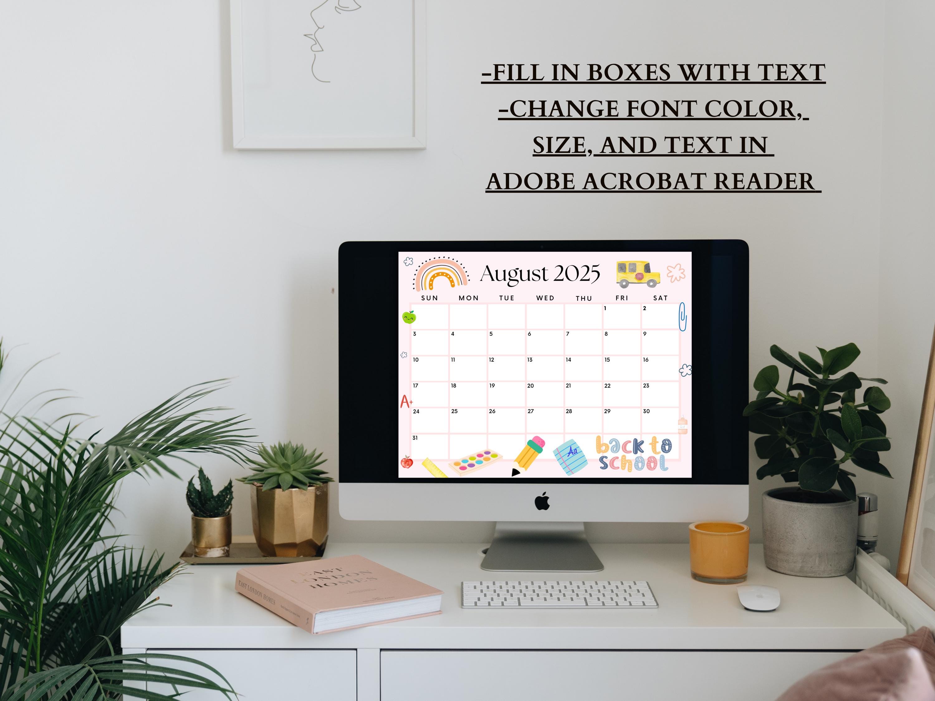 EDITABLE August 2025 Calendar, Printable Back to School Calendar W ...
