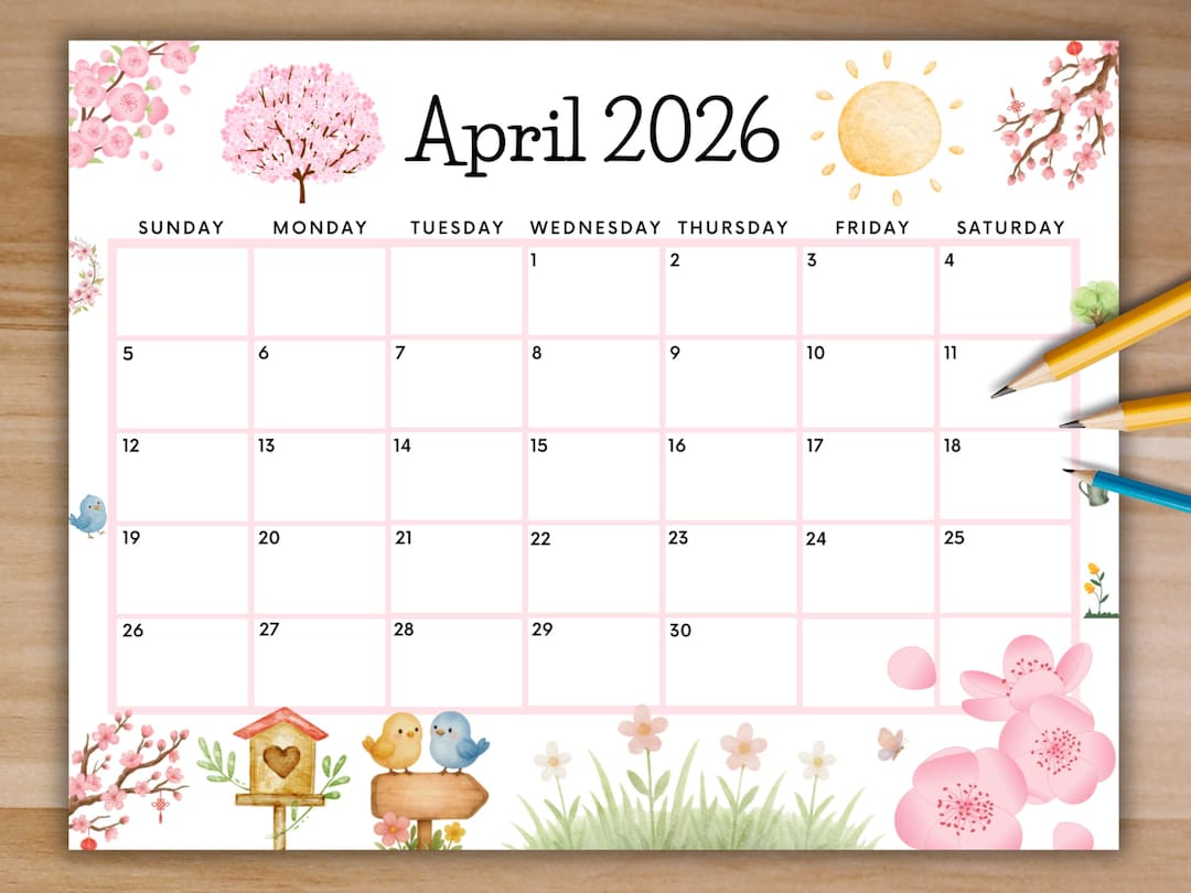 Editable April 2026 Calendar, Printable Planner W/ Cherry Blossoms ...