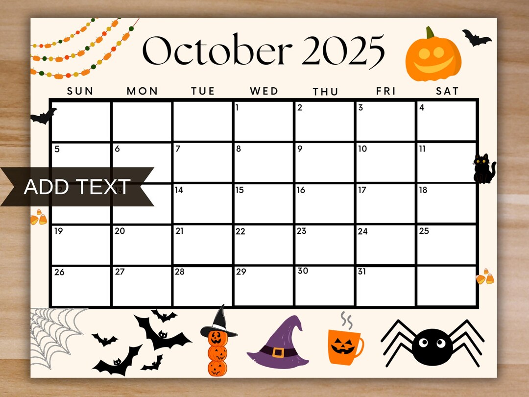 Editable October 2025 Calendar, Printable Scary October Calendar W ...