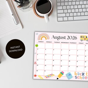 EDITABLE August 2026 Calendar, Printable Back to School Calendar W ...