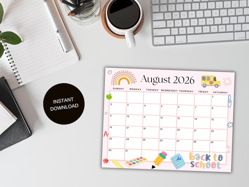 EDITABLE August 2026 Calendar, Printable Back to School Calendar W ...
