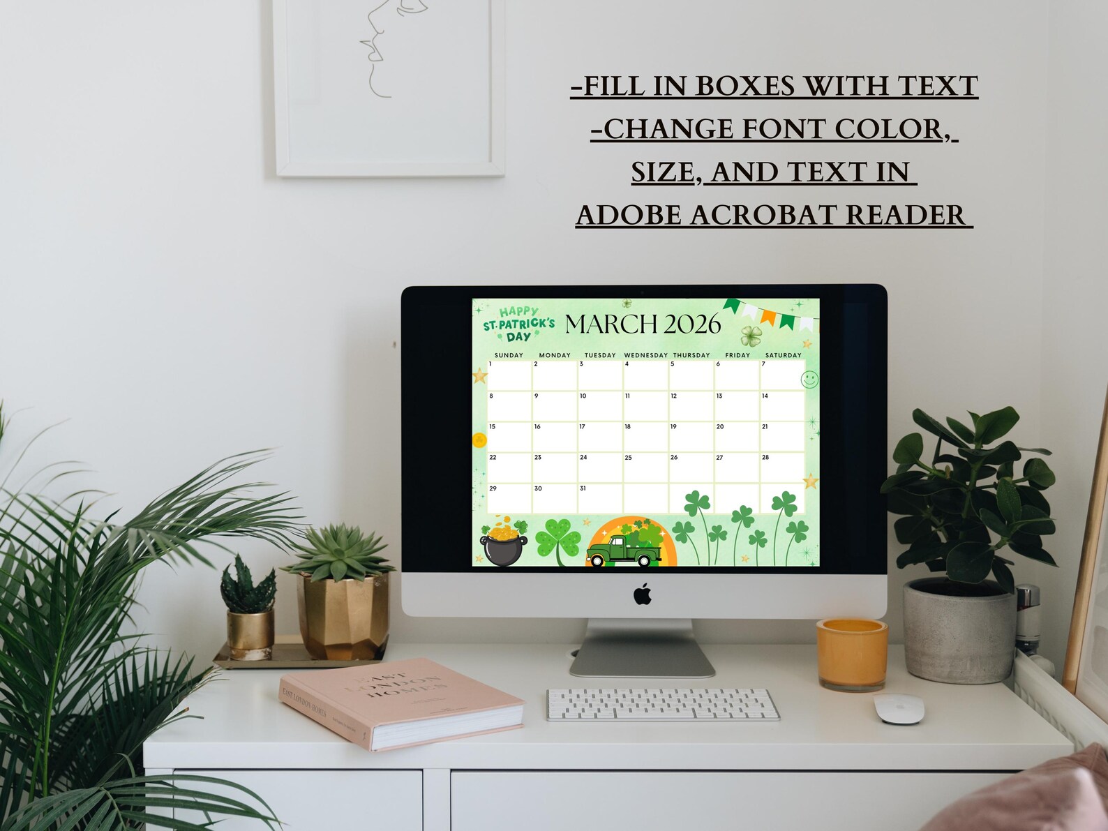 Editable March 2026 Calendar, Printable Calendar W/ 4 Leaf Clovers ...