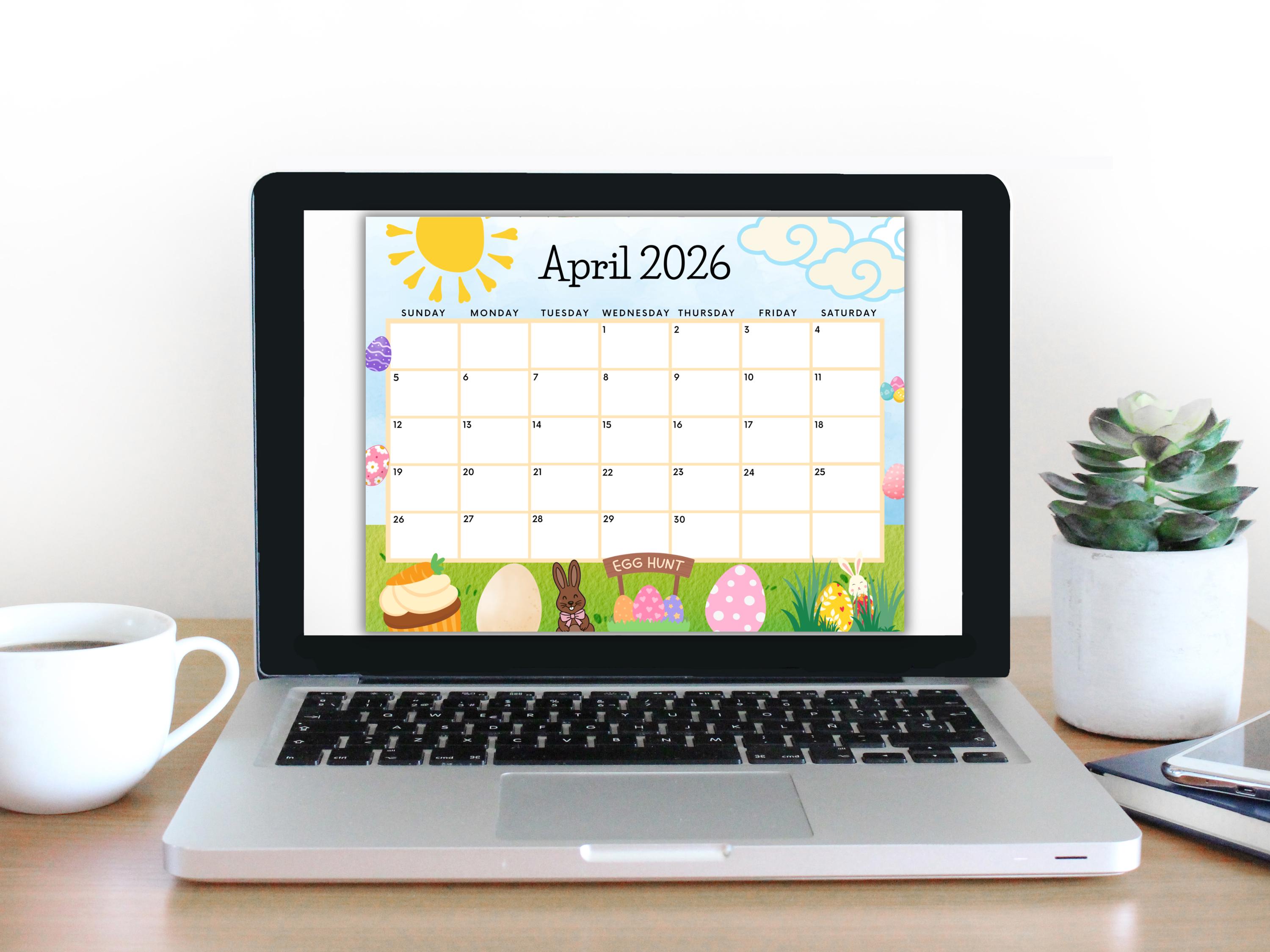 Editable April 2026 Calendar, Easter Printable Calendar W/ Sunshine ...