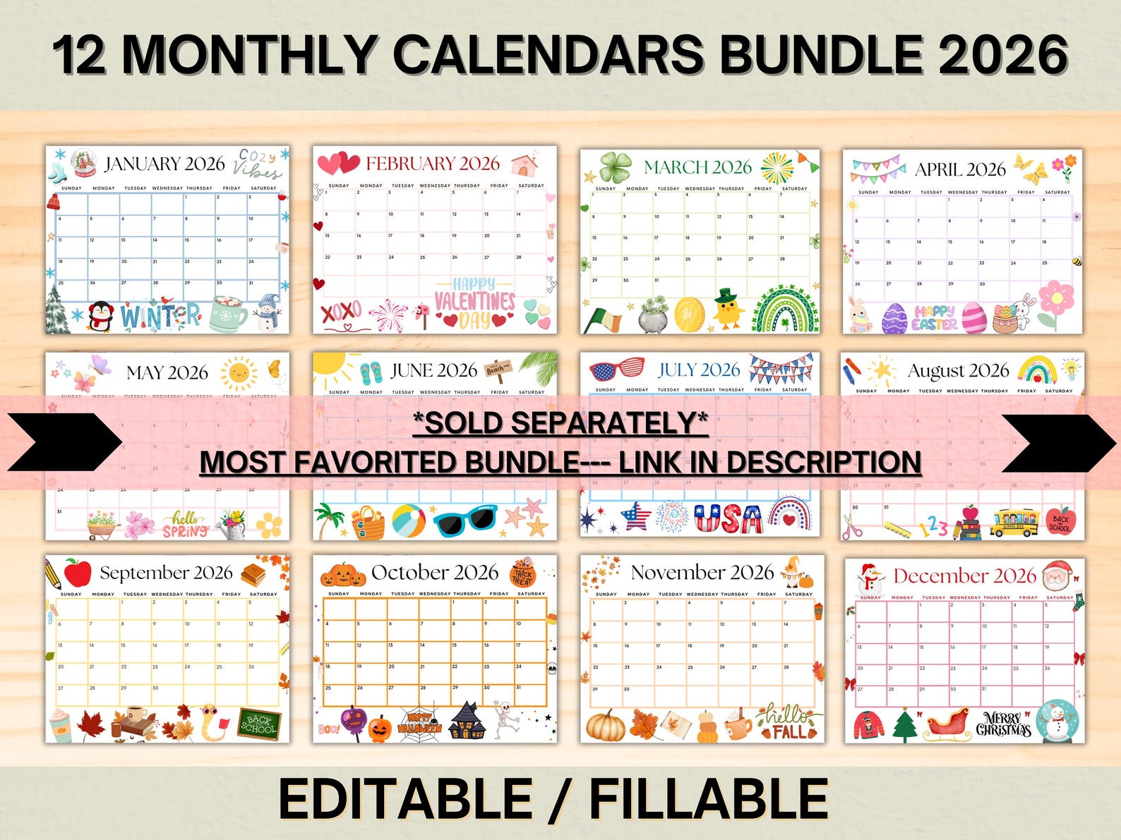 Editable January 2026 Calendar, Printable Calendar W/ Snowflakes ...