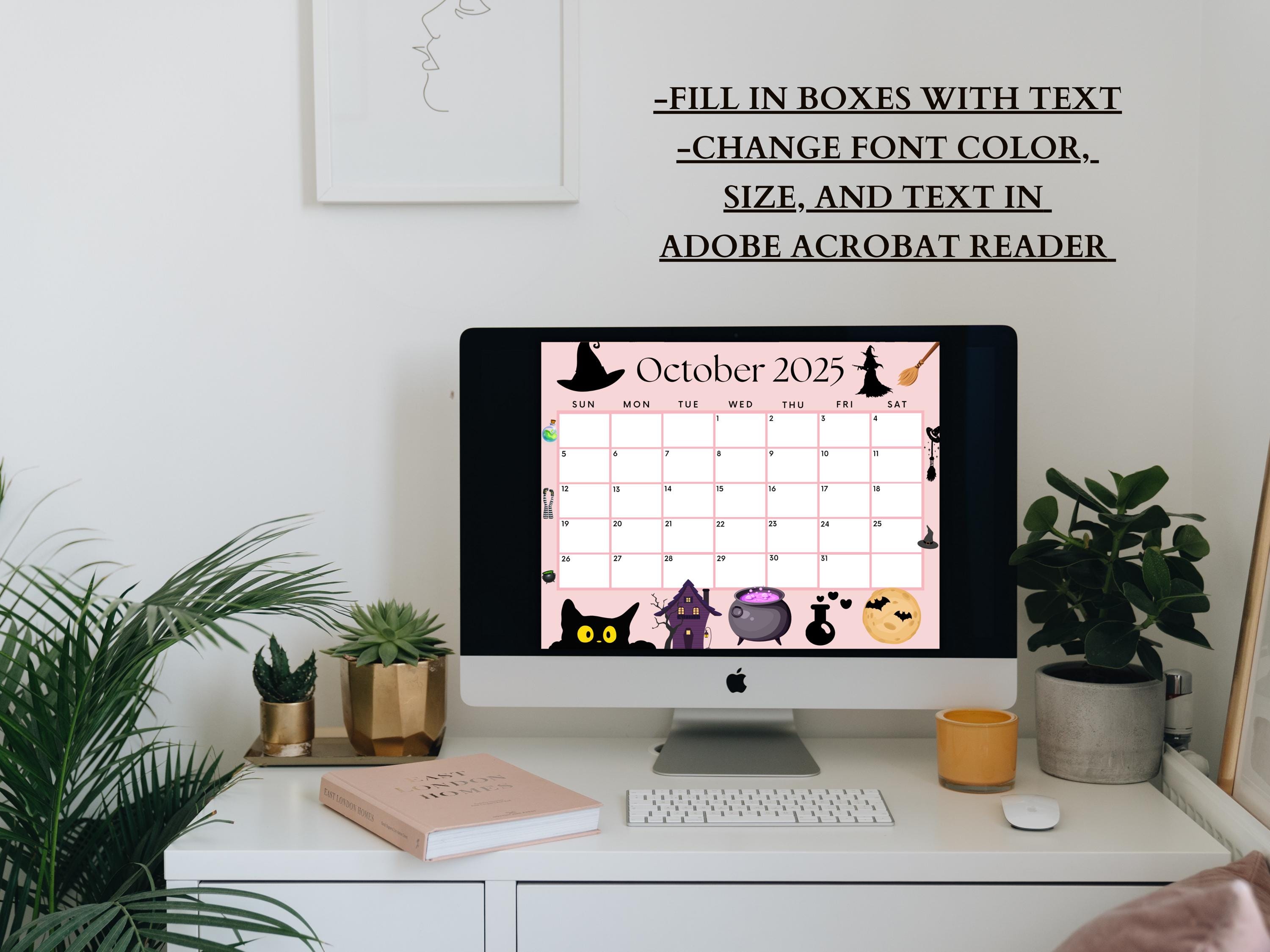 Editable October 2025 Calendar, Printable Scary Halloween Calendar W ...