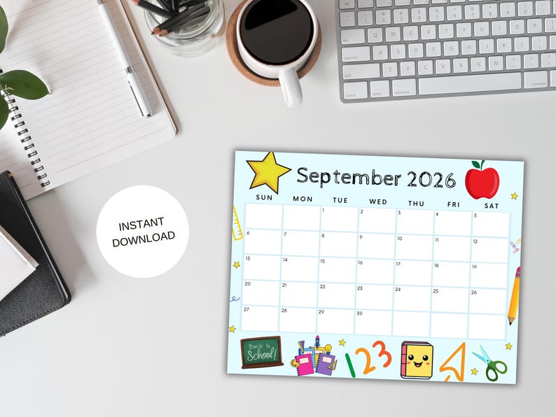 EDITABLE September 2026 Calendar, Printable Back to School Calendar W ...