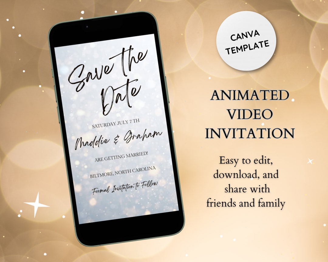 Silver Save the Date Digital Wedding Invitation- Animated Video Wedding ...
