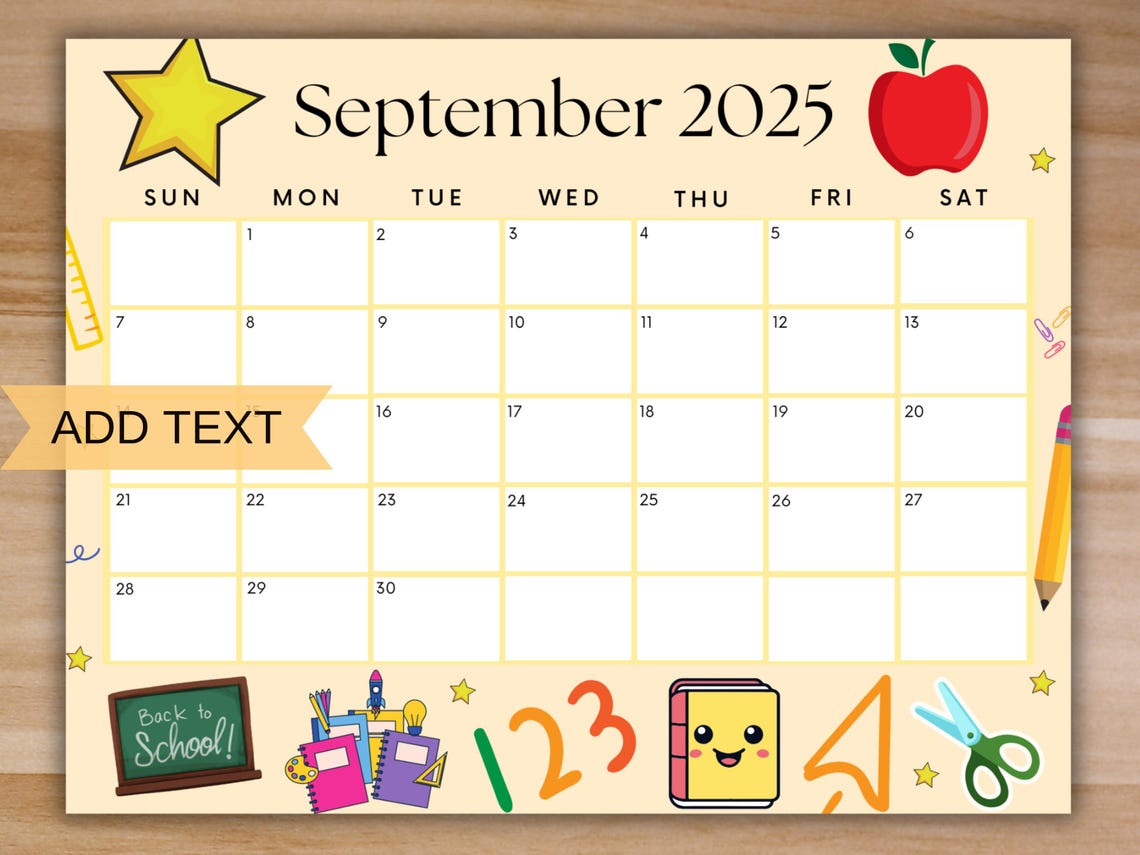EDITABLE September 2025 Calendar, Printable Back to School Calendar W ...