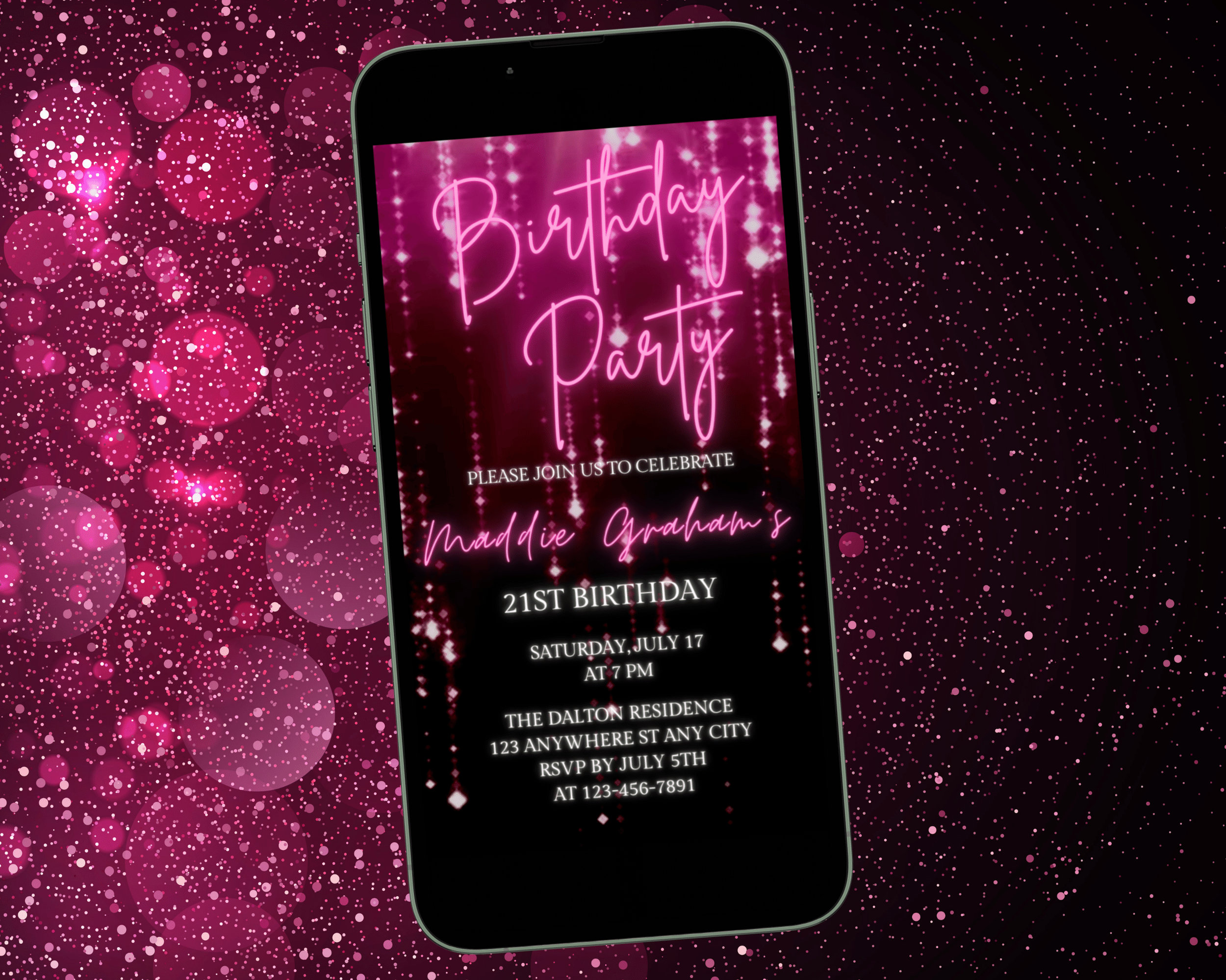 Pink Birthday Party Invitation Digital Invite Animated Video Birthday ...