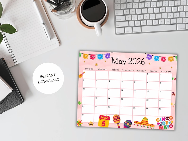 Editable May 2026 Calendar, Printable Calendar, Cinco De Mayo Holiday ...