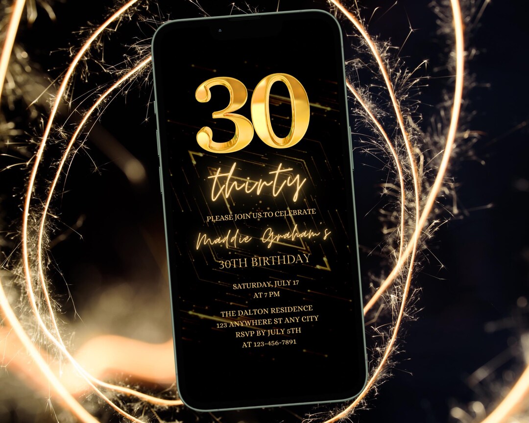 Editable 30th Birthday Invite W/ Gold Animated Video Birthday ...