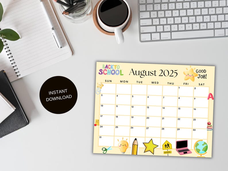 EDITABLE August 2025 Calendar, Printable Back to School Calendar ...