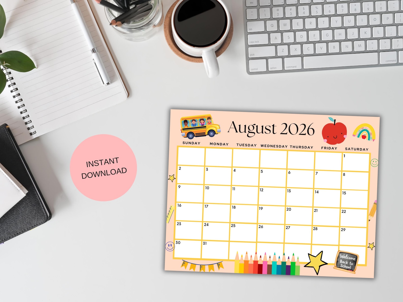 EDITABLE August 2026 Calendar, Printable Back to School Calendar W ...