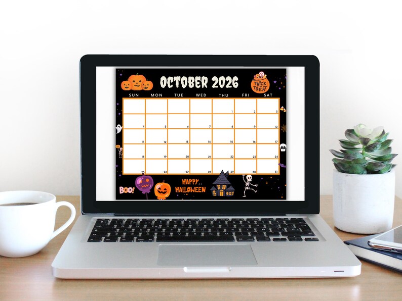 Editable October 2026 Calendar, Printable Scary Halloween Calendar W ...