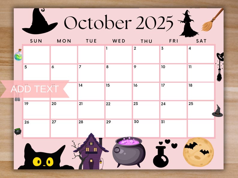 Editable October 2025 Calendar, Printable Scary Halloween Calendar W ...