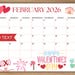 Editable February 2026 Calendar, Happy Valentines Day, Printable ...